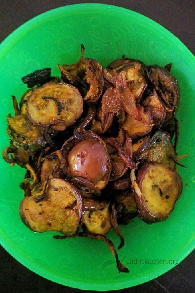 Brinjal fry - How to make brinjal fry ( GF, V) - Lathiskitchen